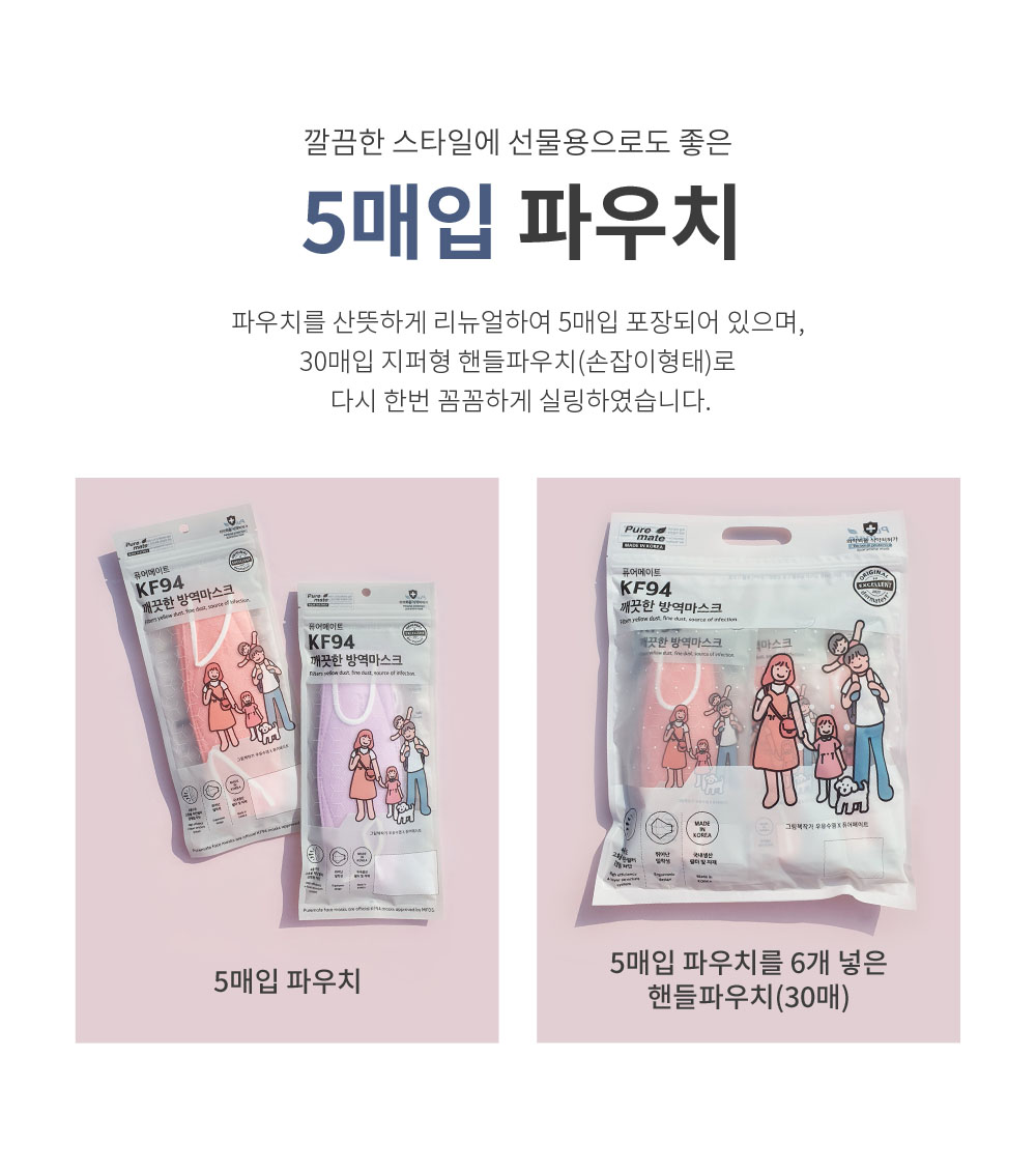 Pure Mate KF94 Color Mask 30 Sheets Large Medium Small Ultra Small ...